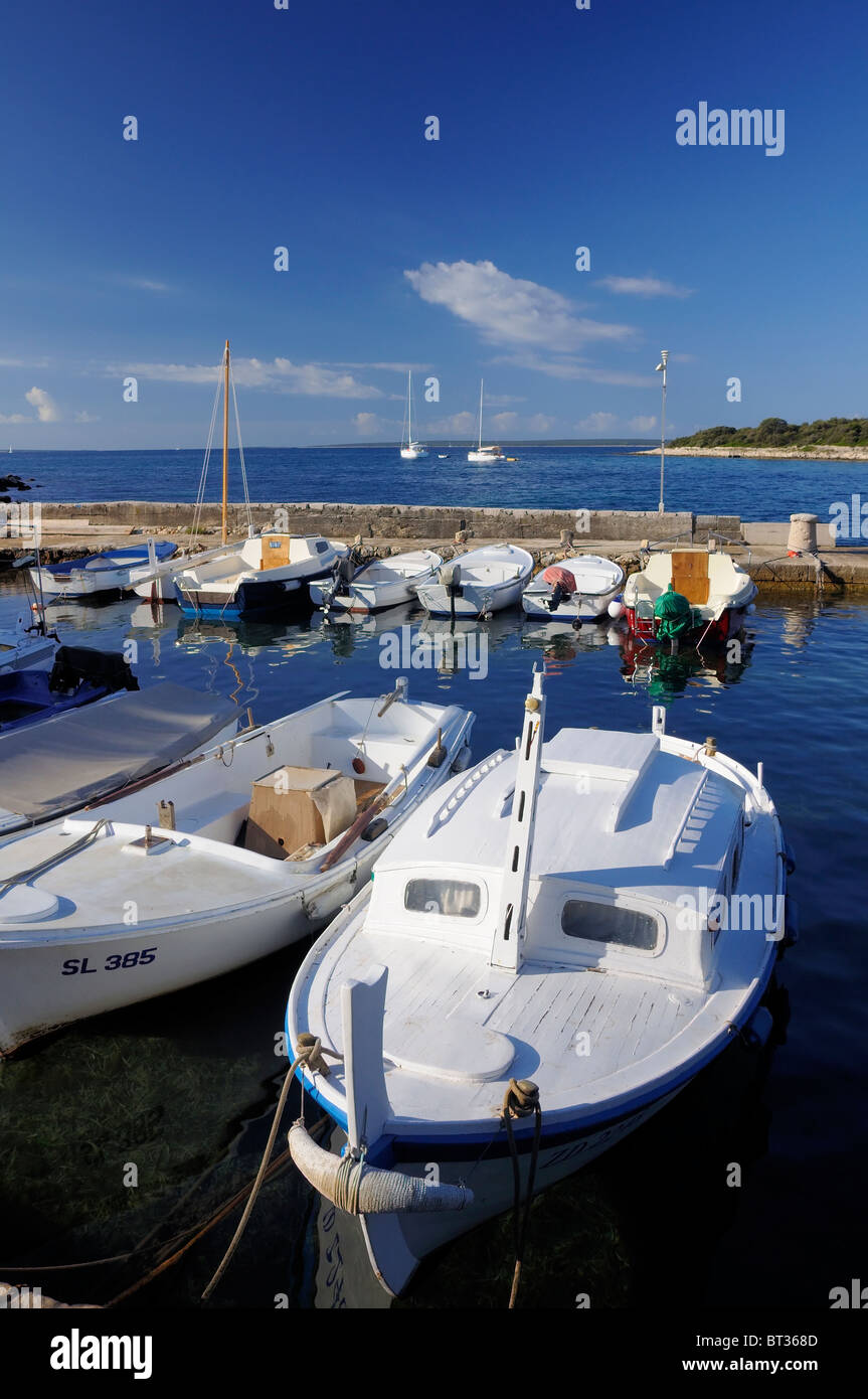 Small port with moored fishing boats, Silba Island, Croatia Stock Photo ...