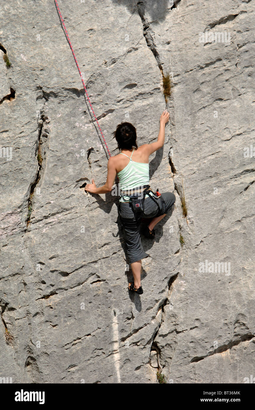 Rock Climber, Girl, Female or Young Woman Rock Climbing, Escales Cliffs ...