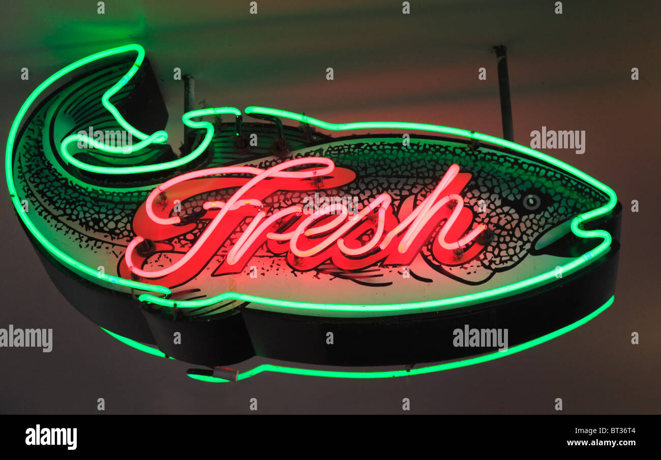 Neon sign in Seattle's Pike Place market Stock Photo - Alamy