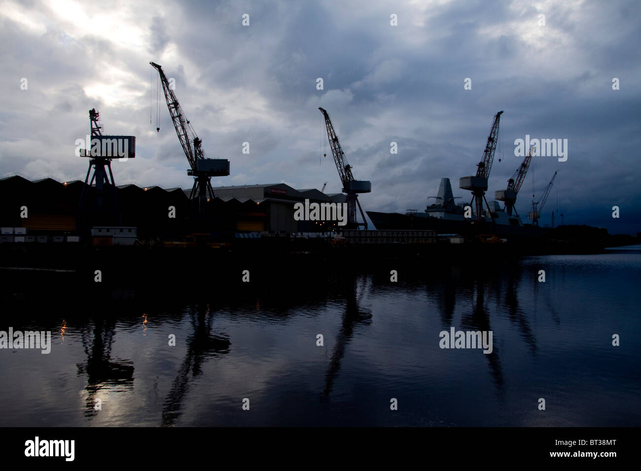 Shipyard cranes on the bank of the river Clyde Glasgow Scotland Stock ...