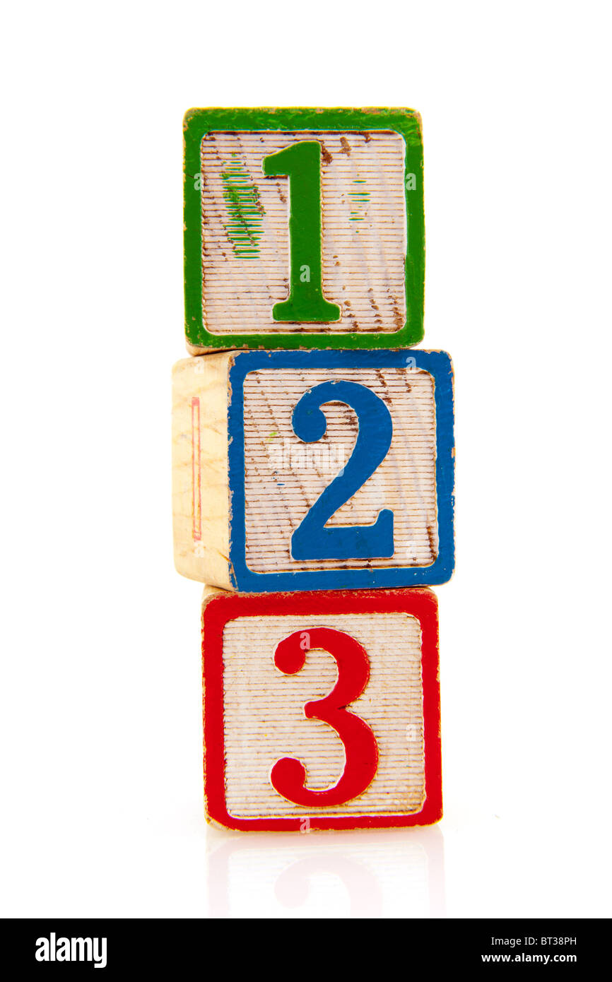Old educational blocks with one two three Stock Photo - Alamy