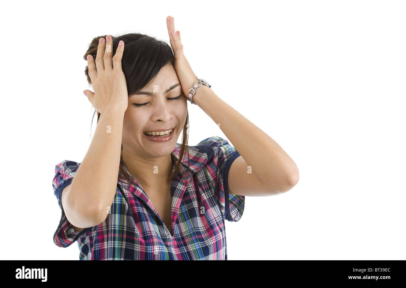 disappointed young woman isolated on white background Stock Photo - Alamy