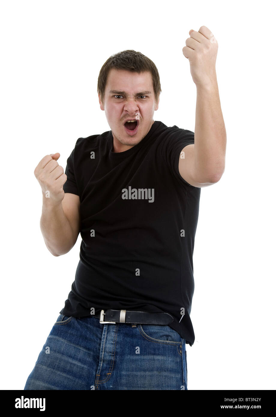 man celebrating his success, isolated on white background Stock Photo ...
