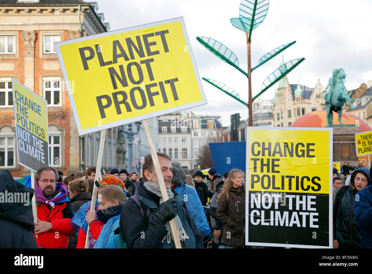 Demonstrators at the large demonstration in front of the Parliament ...