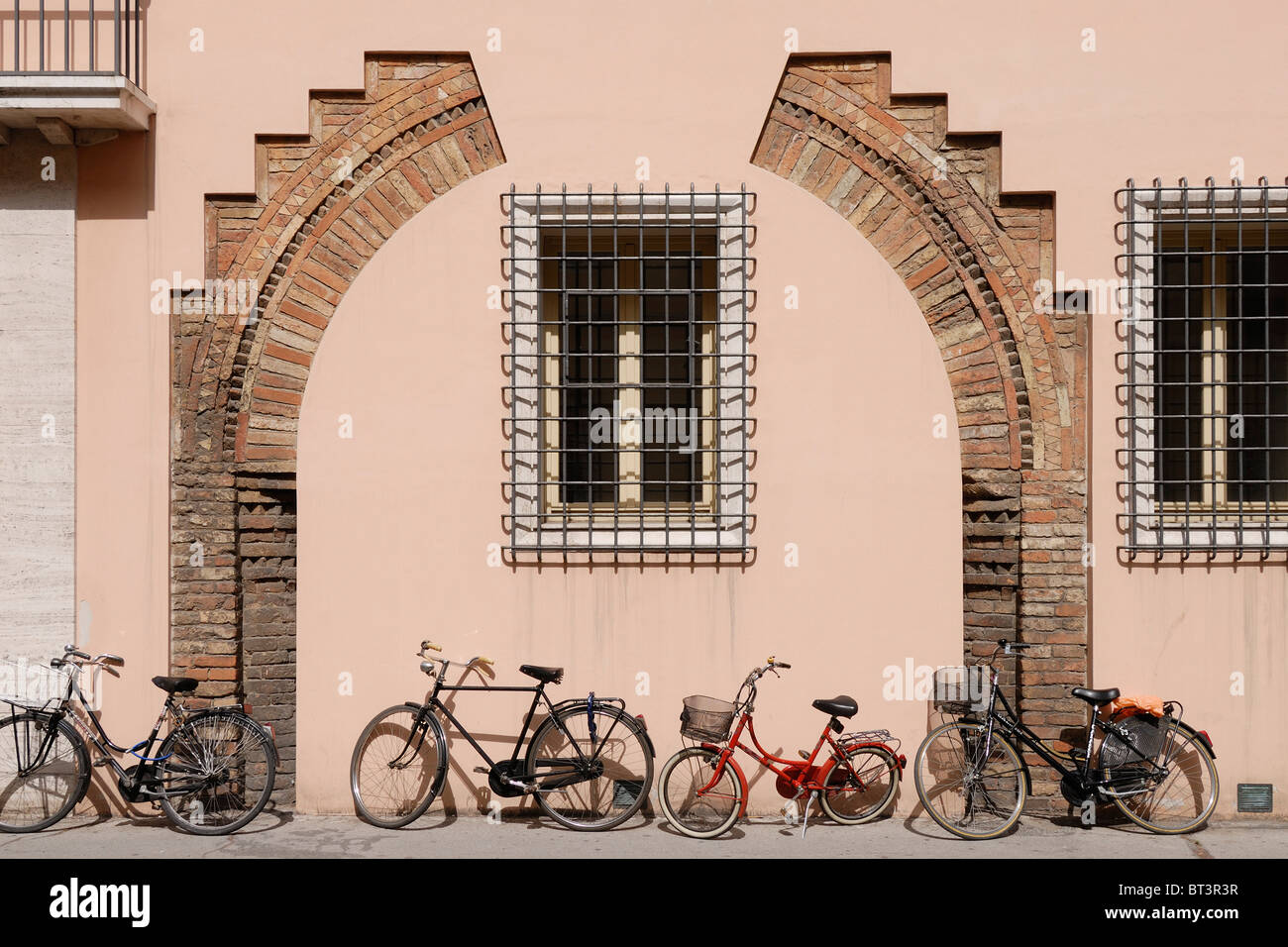 Ravenna, Italy. Centuries old decorative brick arch revealed through ...