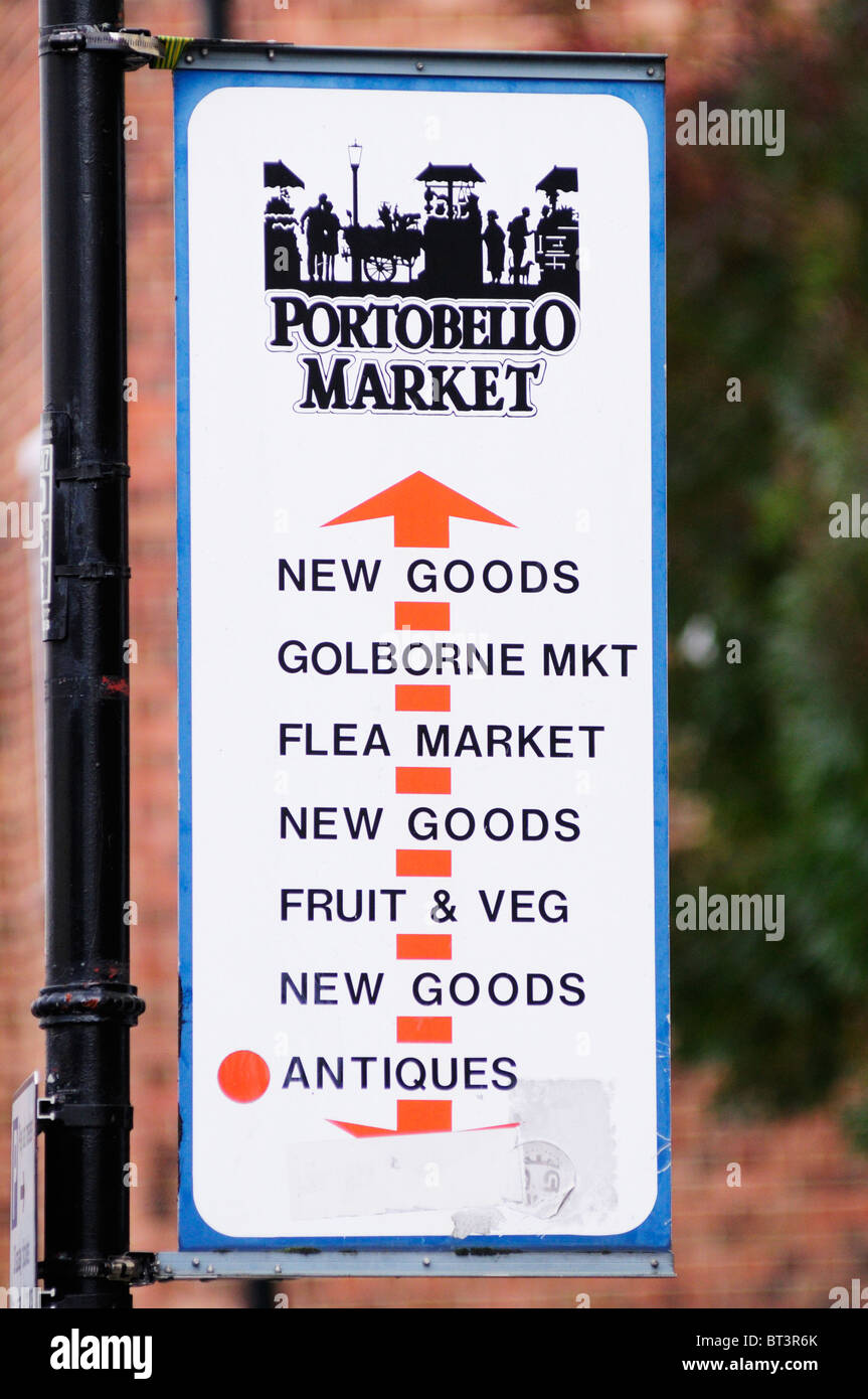 Portobello Market sign, Portobello Road, Notting Hill, London, England ...