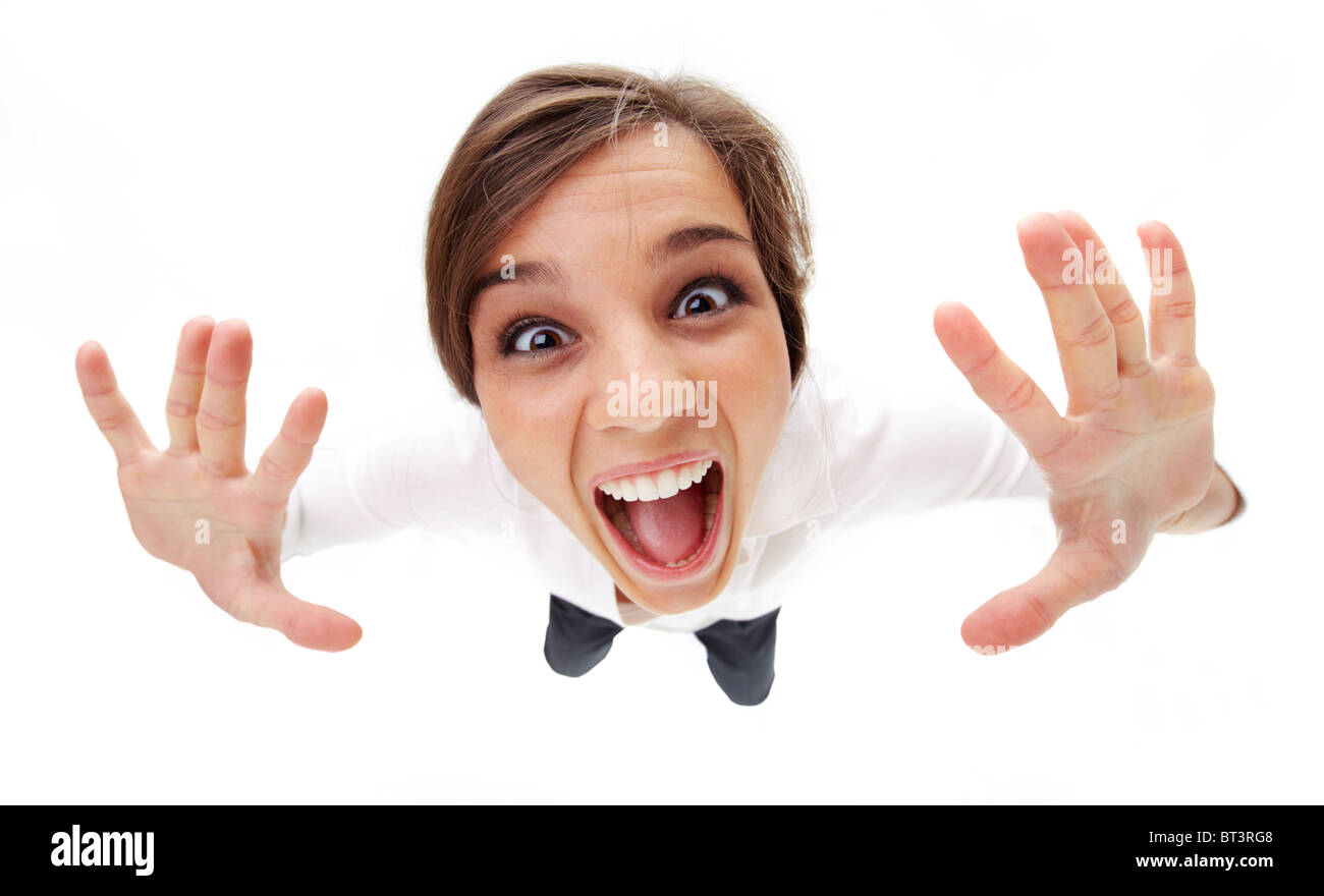 Woman screaming emotions afraid Cut Out Stock Images & Pictures - Alamy