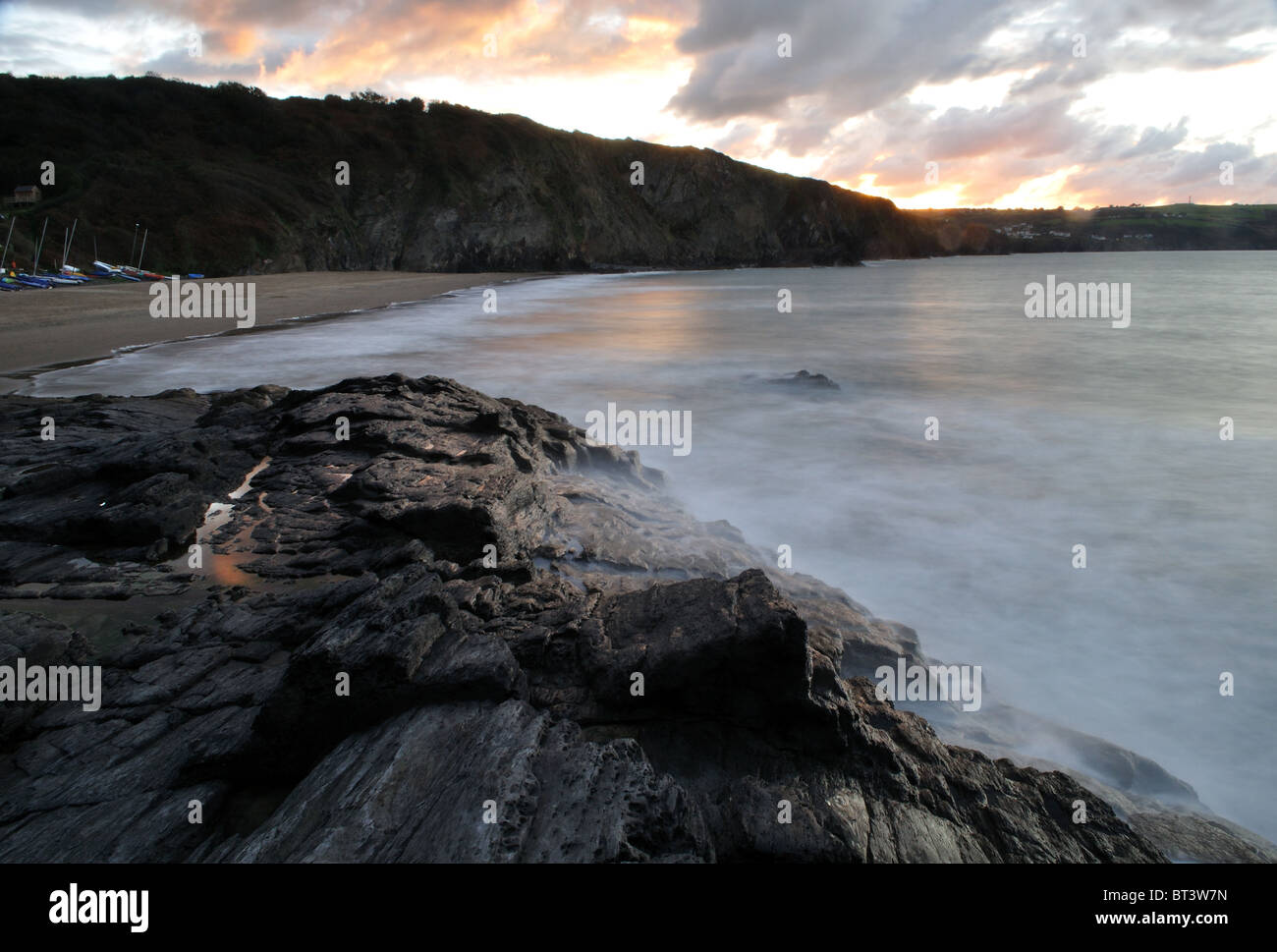Surf over rocks, Tresaith beach, Aberporth, Wales, United Kingdom ...