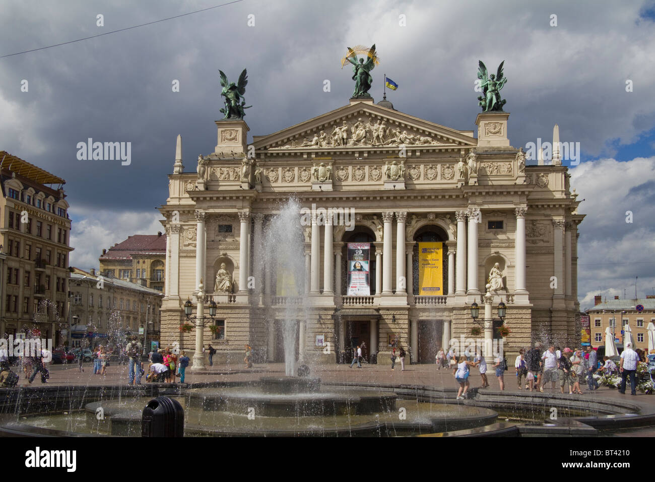 Fountain in front of Lviv Opera House on Prospect Svobody Avenue Lviv ...