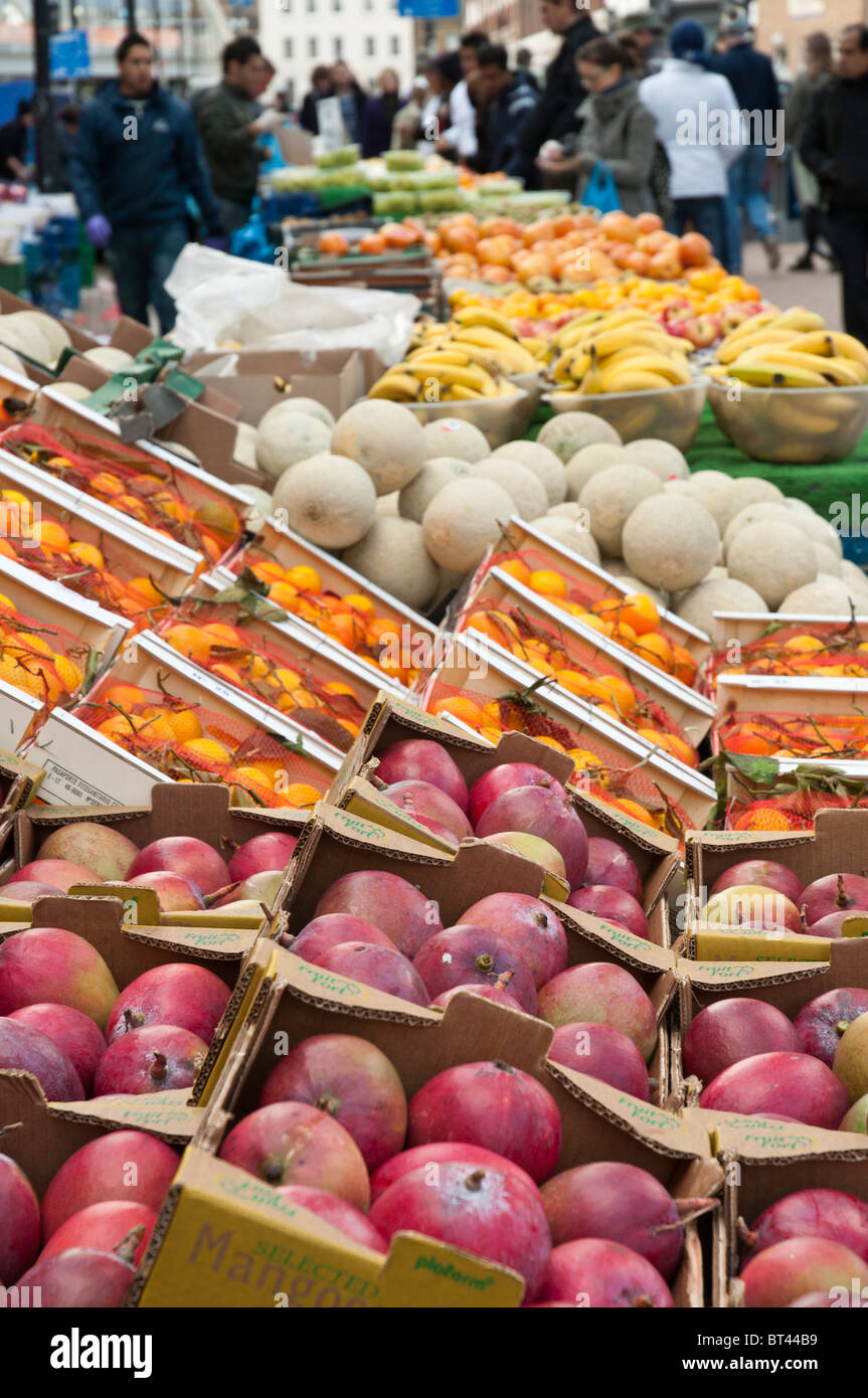 LONDON - OCTOBER 17: Fruit stall in Bricklane market, which takes place ...