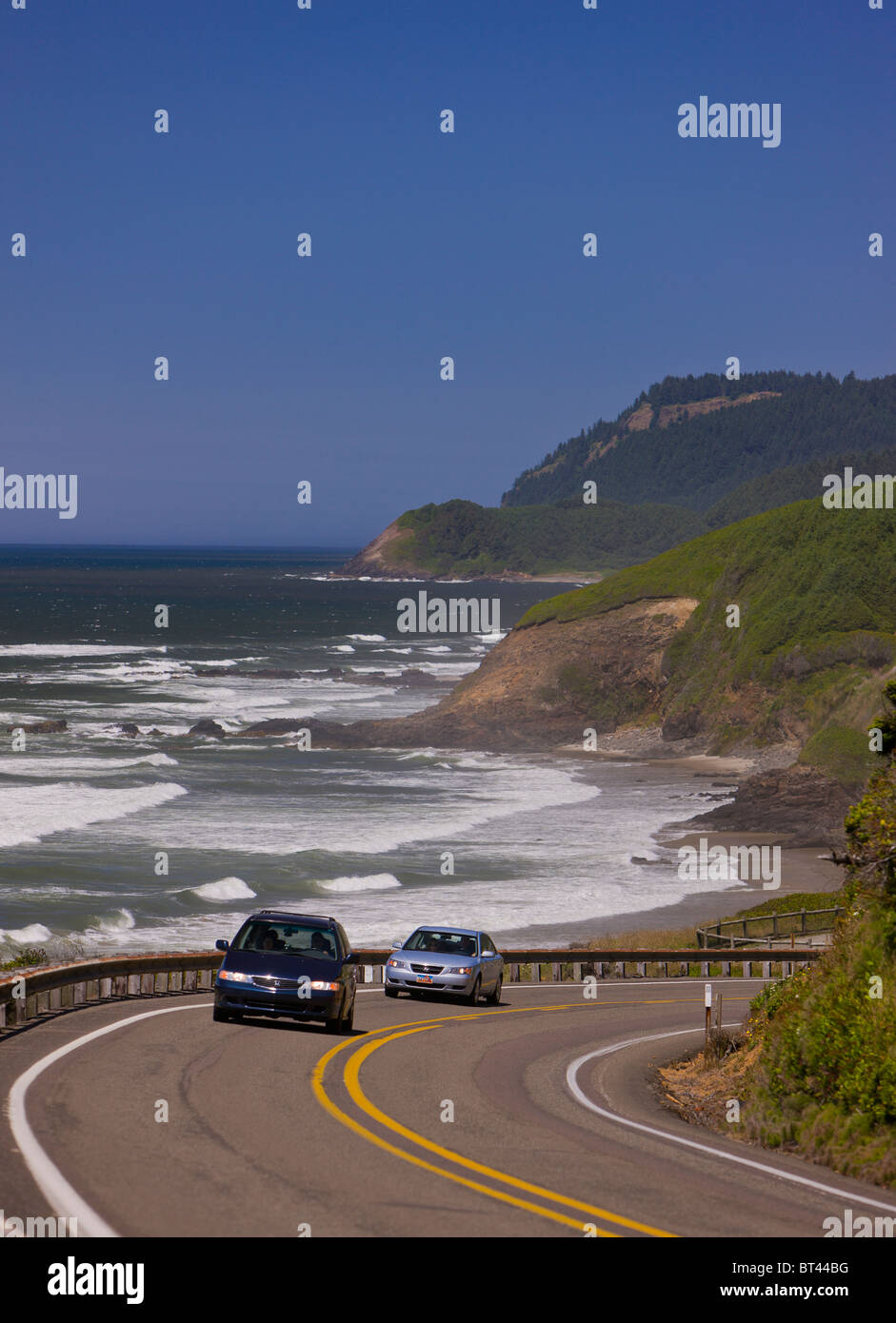 FLORENCE, OREGON, USA - Car traffic on scenic Route 101 on central ...