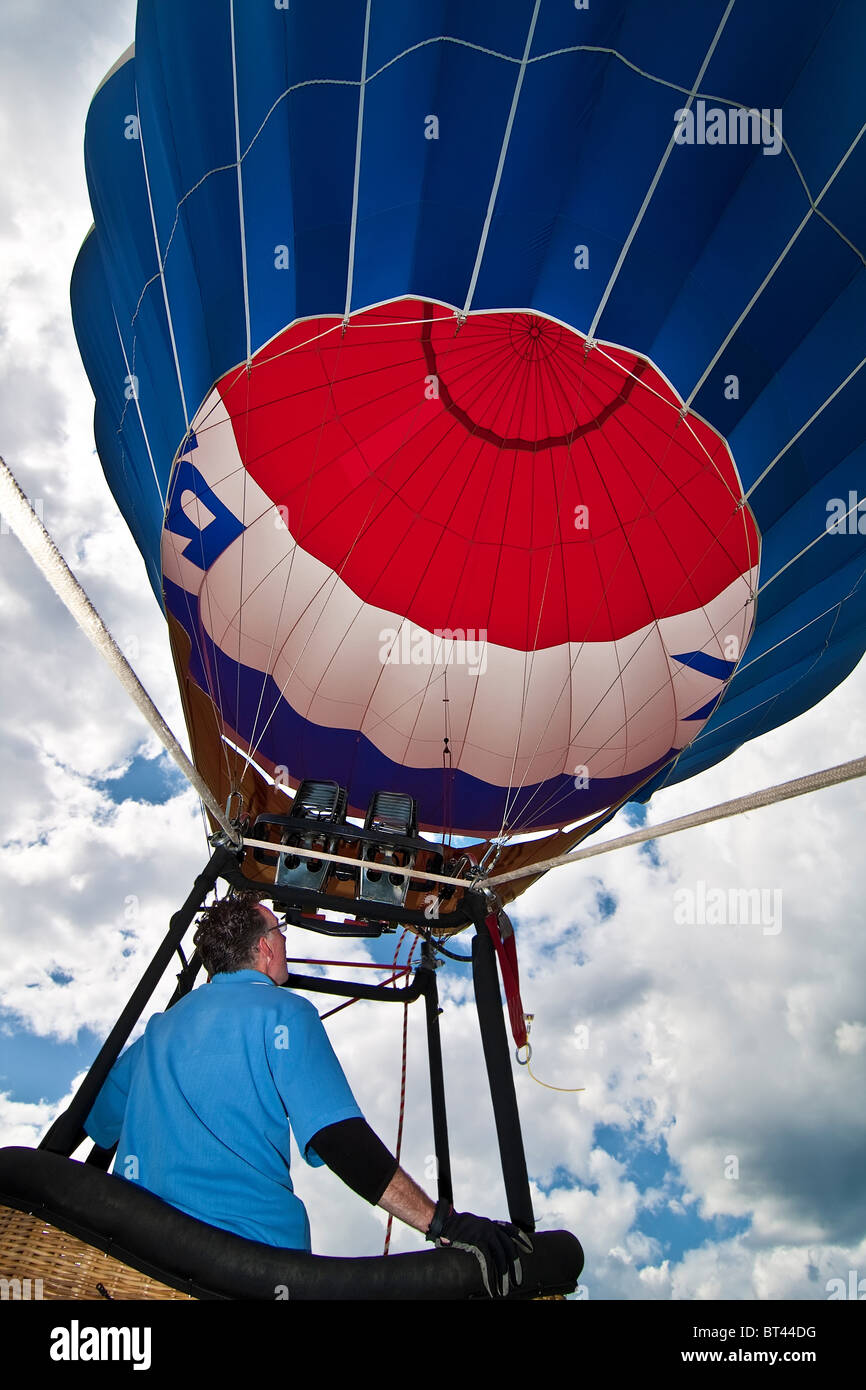 Hot air balloon and its pilot just seconds before launching Stock Photo ...