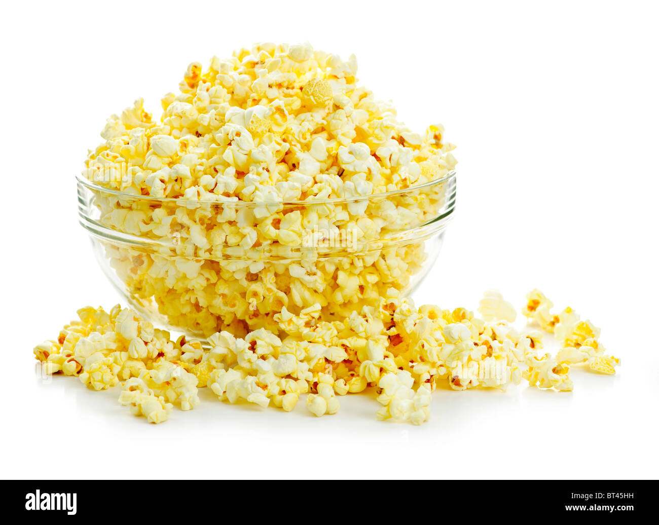 Bowl of fresh popped popcorn isolated on white background Stock Photo ...