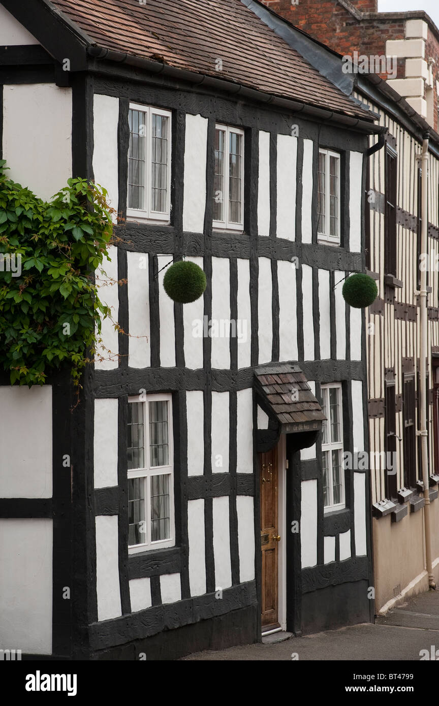 Old half timbered buildings in the small market town of Wem in ...