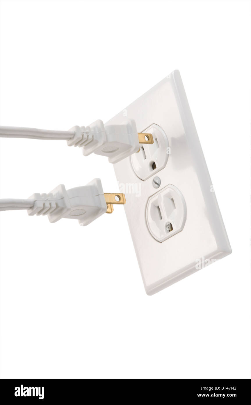 White electric plugs and outlet Stock Photo - Alamy