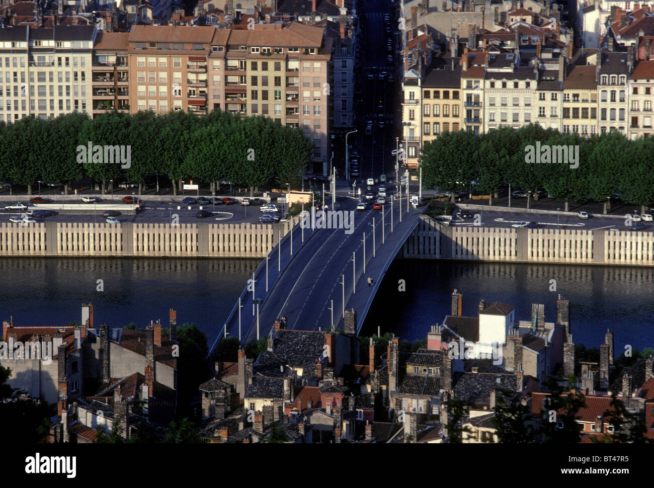 bridge, buildings along waterfront, waterfront, riverside, Saone River ...