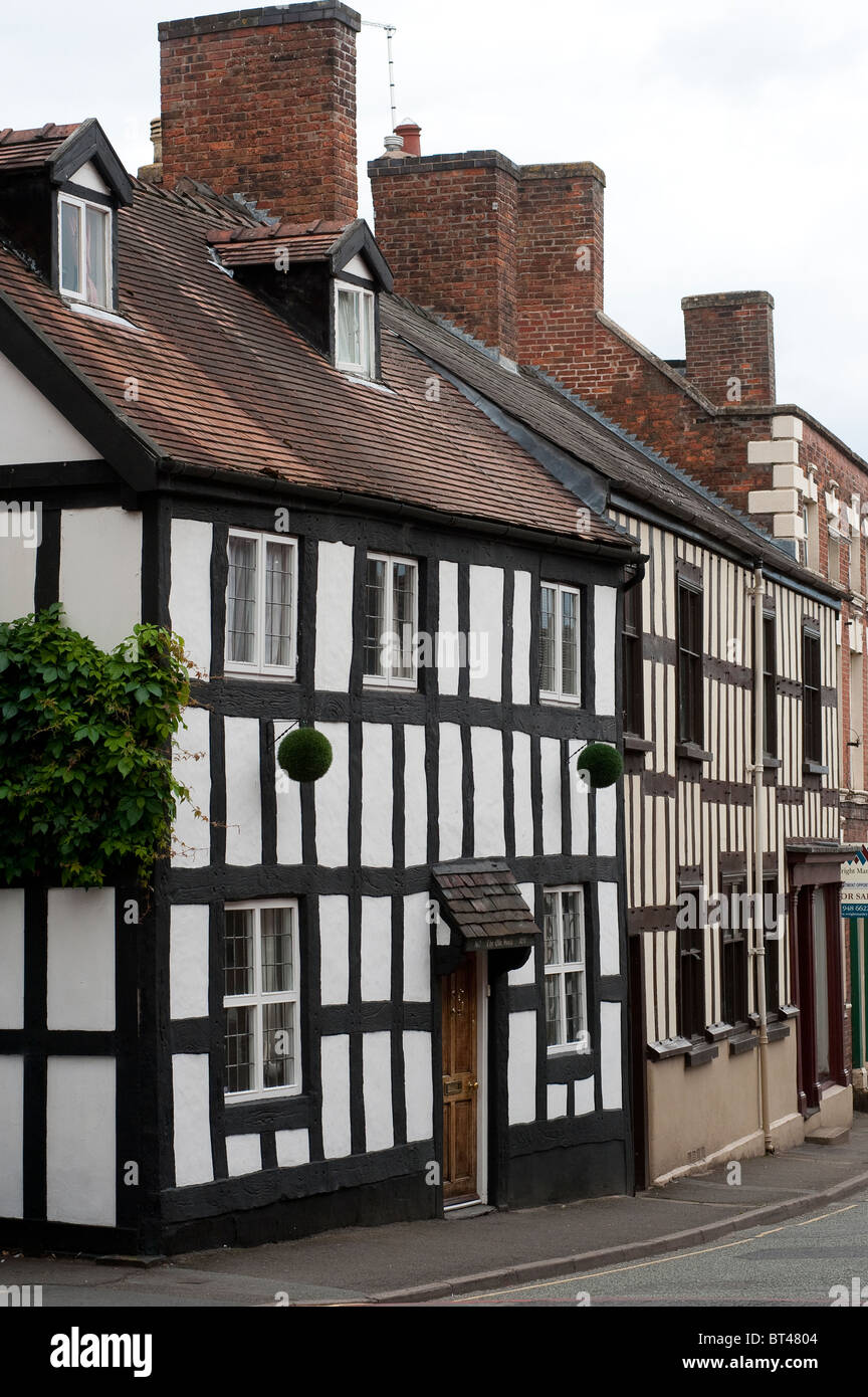 Old half timbered buildings in the small market town of Wem in ...