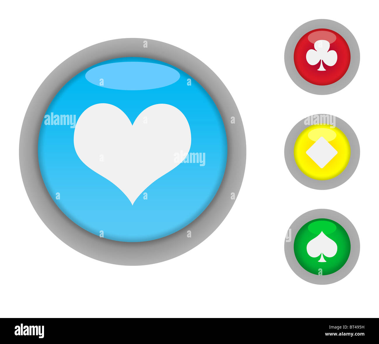 Set of four colorful glossy card suits button icons with light effect ...