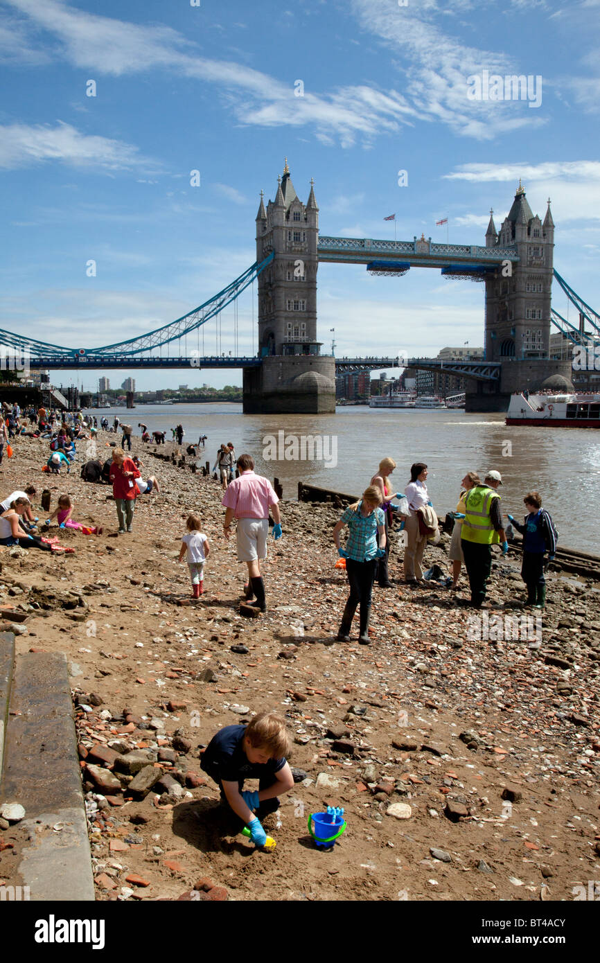Archaeology event on Thames foreshore outside Tower of London ...