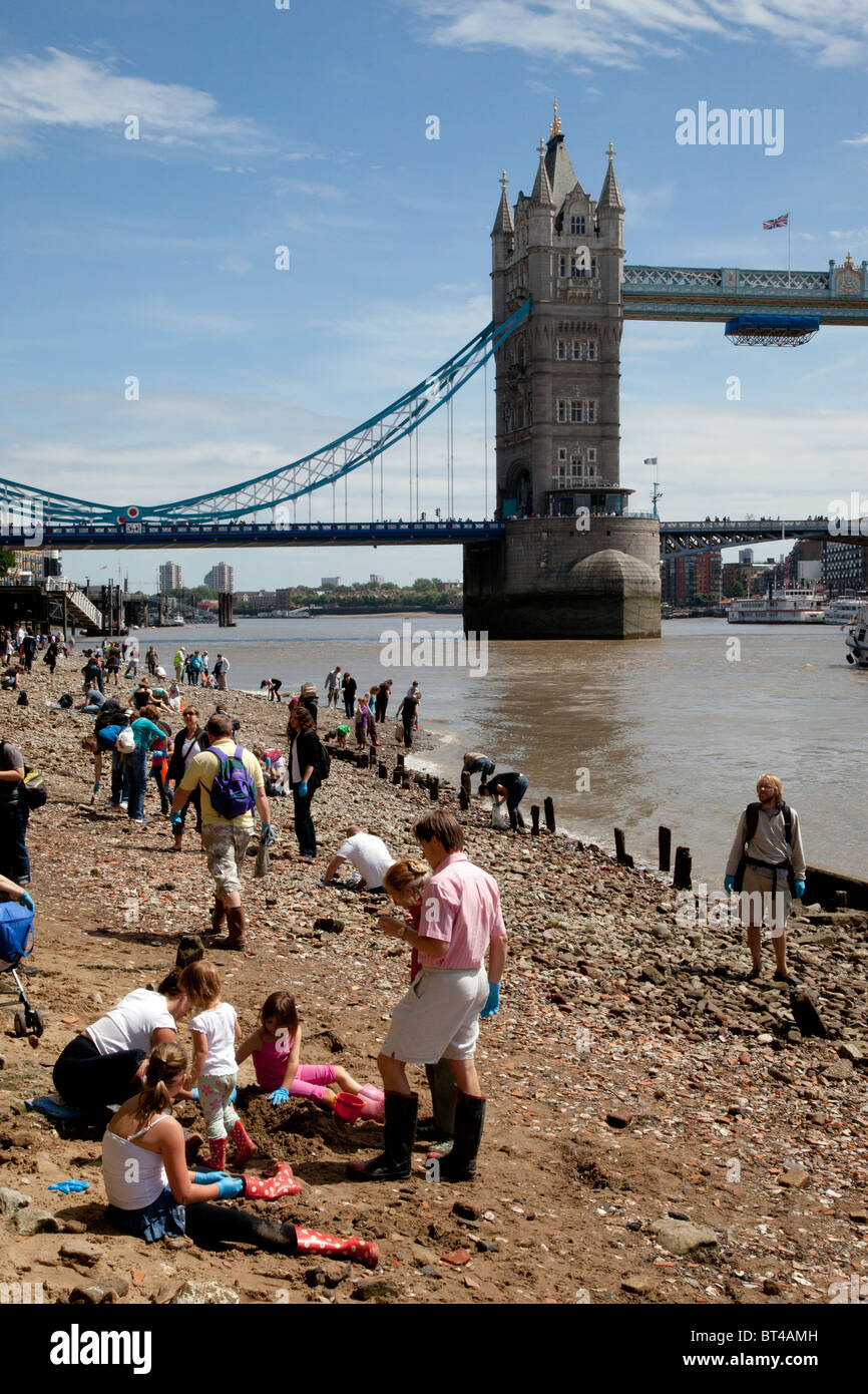 Archaeology event on Thames foreshore outside Tower of London ...