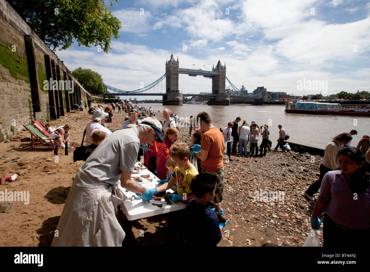 Archaeology event on Thames foreshore outside Tower of London ...