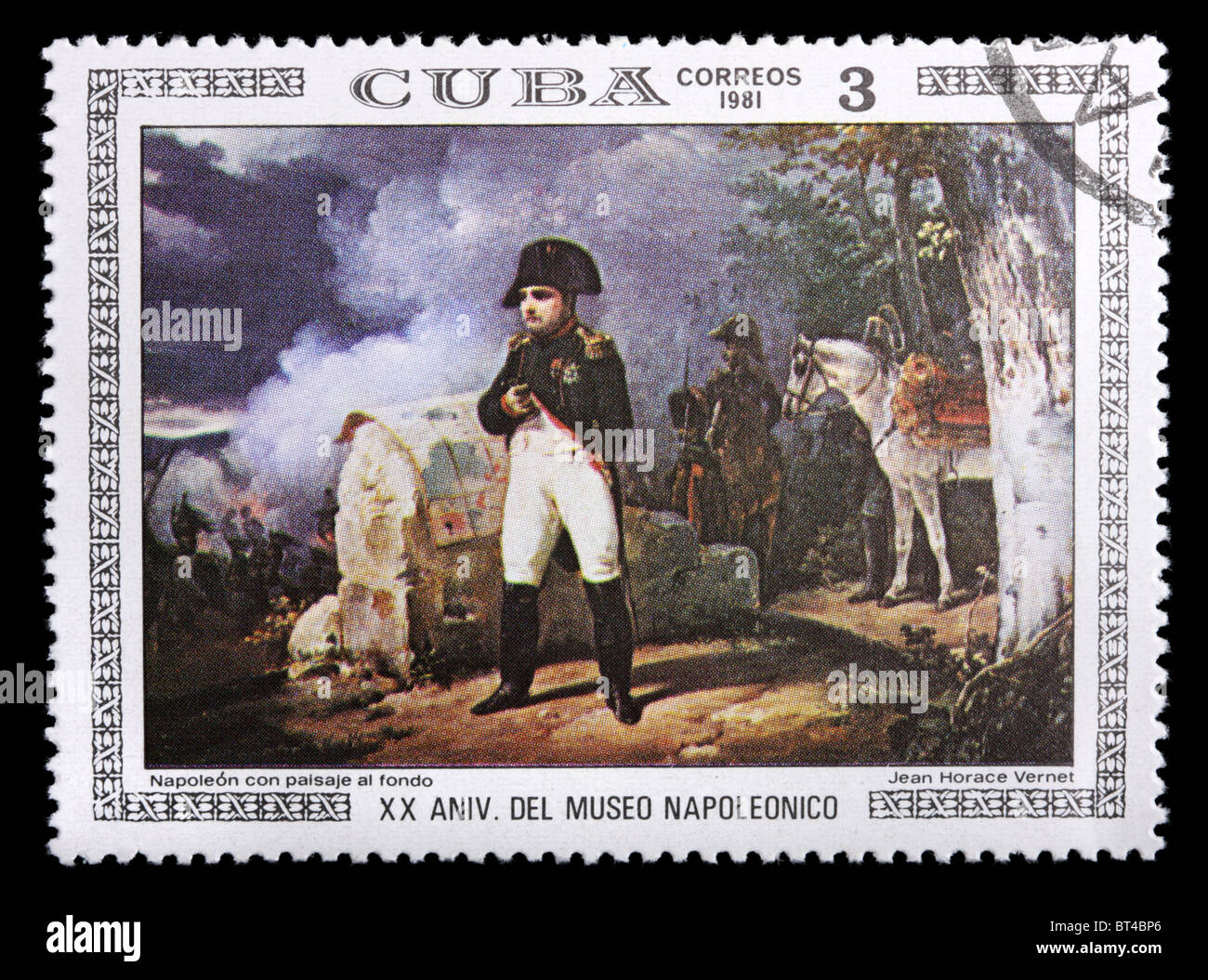 A stamp printed in Cuba shows Napoleon by Jean Horace Vernet, circa ...