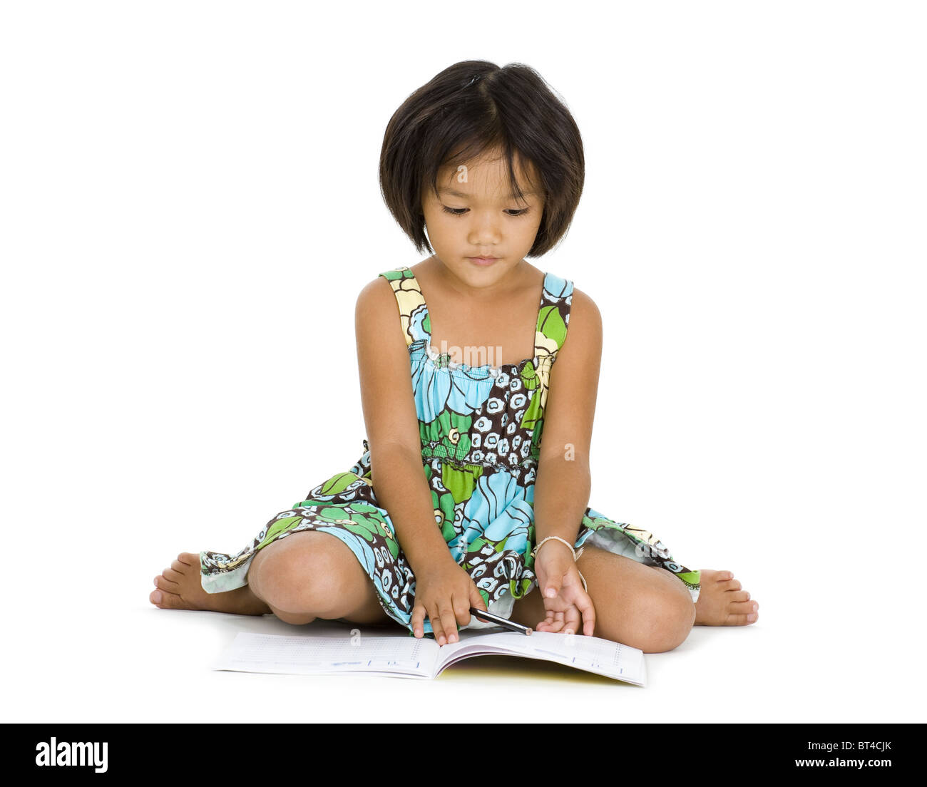 cute girl with notebook and pen, isolated on white background Stock ...