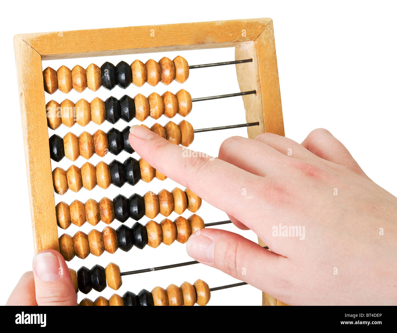 Wooden abacus in hands on a white background Stock Photo - Alamy