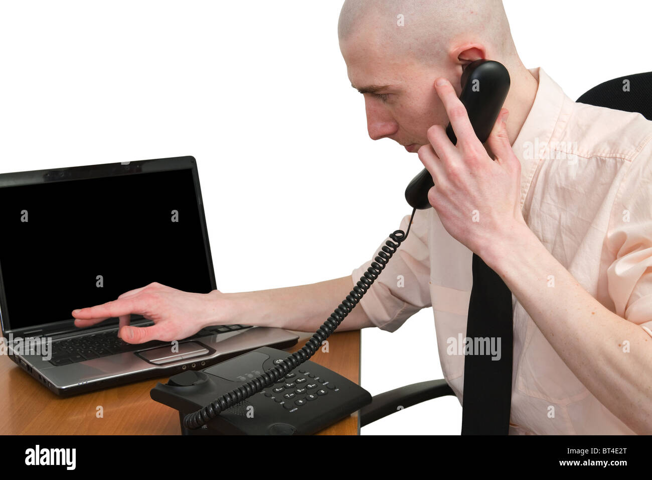 Young man calls up on the white background Stock Photo - Alamy