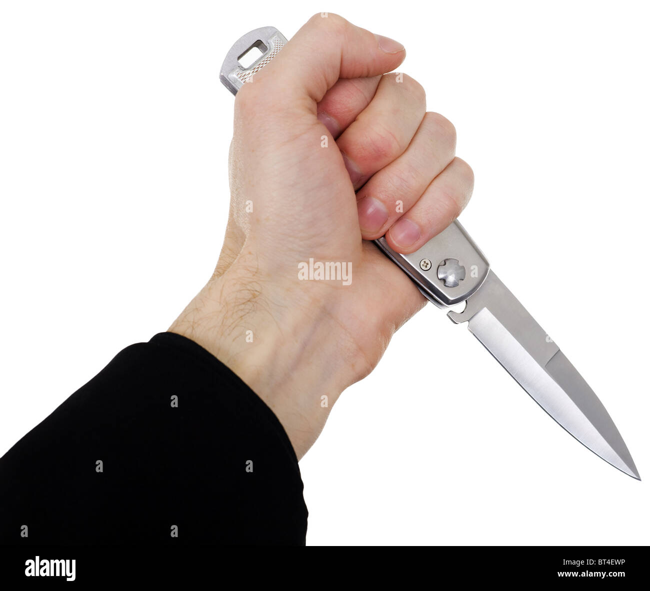 Man's hand with a knife on a white background Stock Photo - Alamy