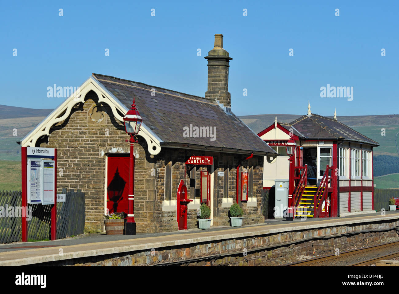Northbound platform with waiting room and signal box. Garsdale Station ...