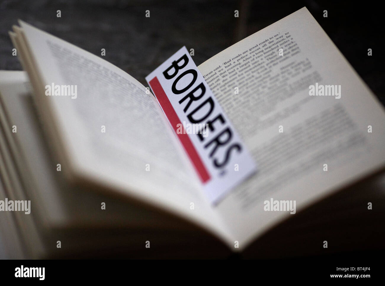 A book with a Borders bookmark in it Stock Photo - Alamy