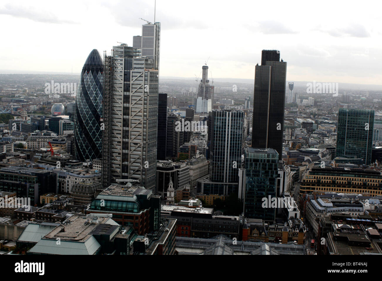 the city of london aerial view showing the gherkin building david ...