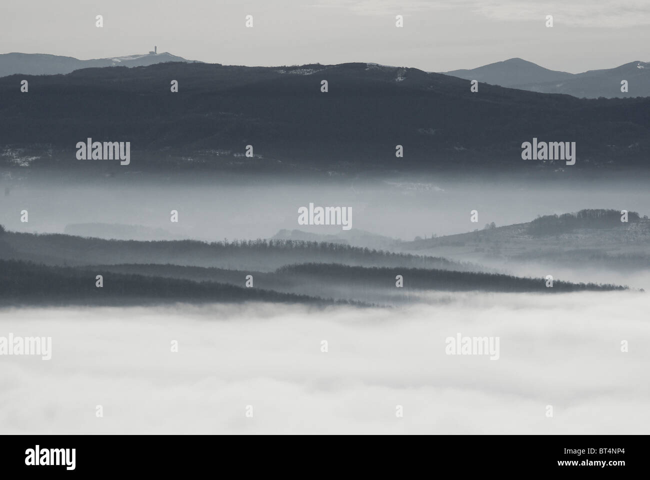 Fall fog in the mountain range Balkan - Bulgaria - Europe Stock Photo ...