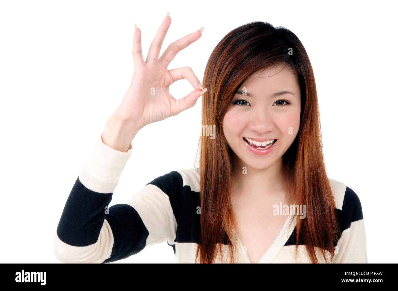 Attractive woman showing OK sign Stock Photo - Alamy