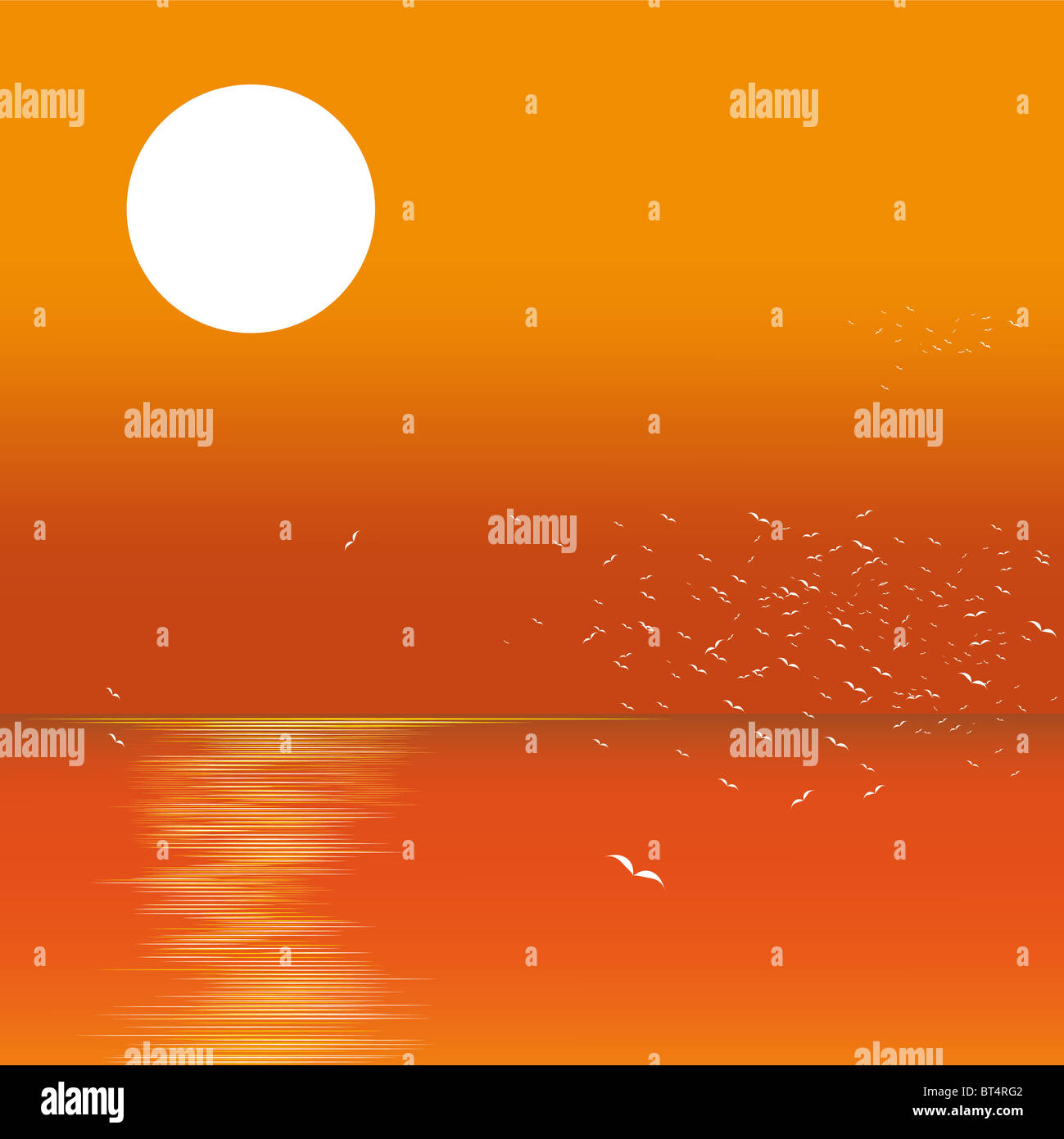 Orange evening sun illustration Stock Photo - Alamy