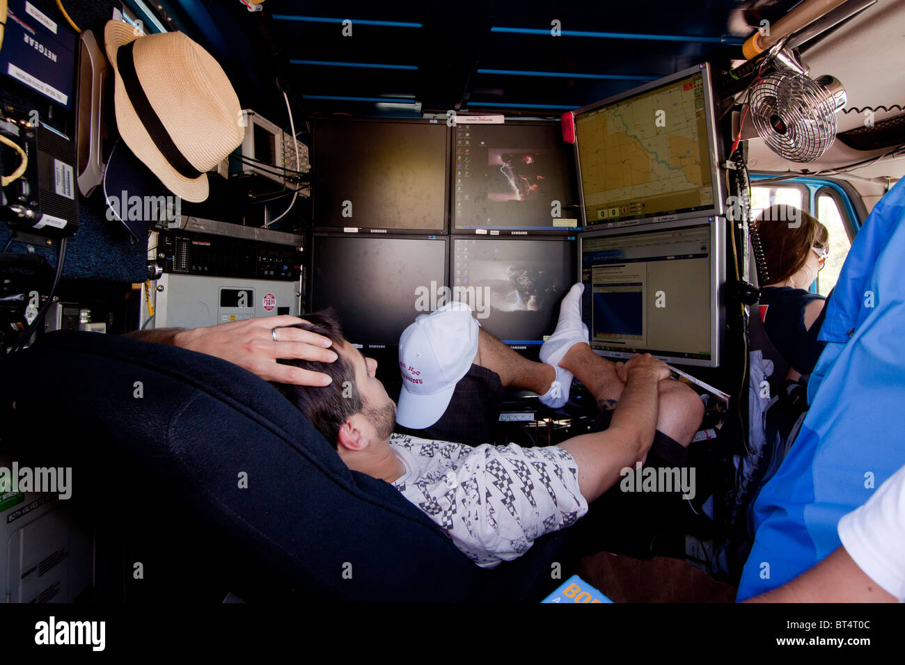 Scientist Justin Walker takes a nap inside Doppler on Wheels number 6 ...