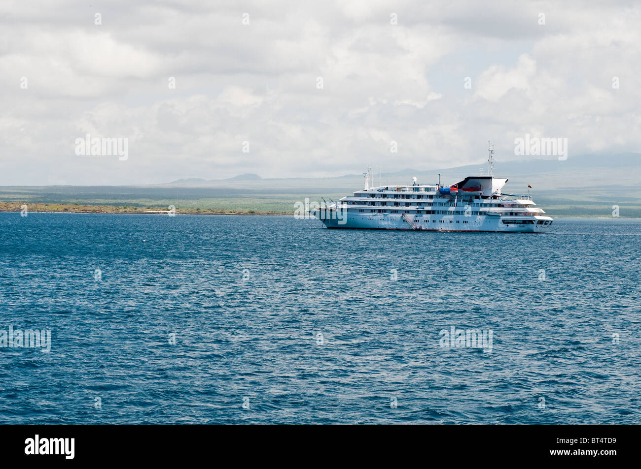 Galapagos Explorer II cruise ship off Isla Baltra (Baltra island ...
