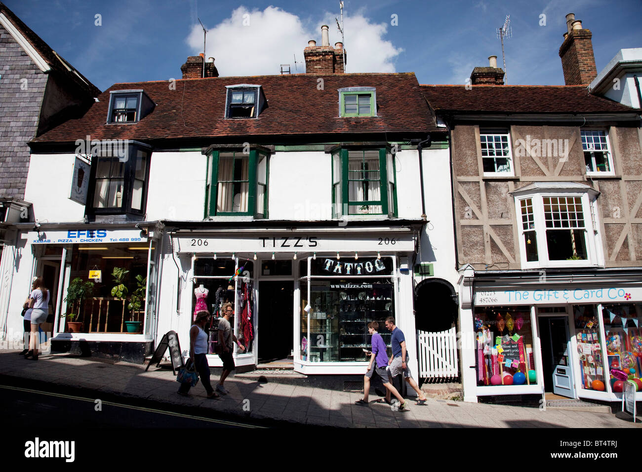Scene along the High Street in East Sussex's famous town of Lewes Stock ...