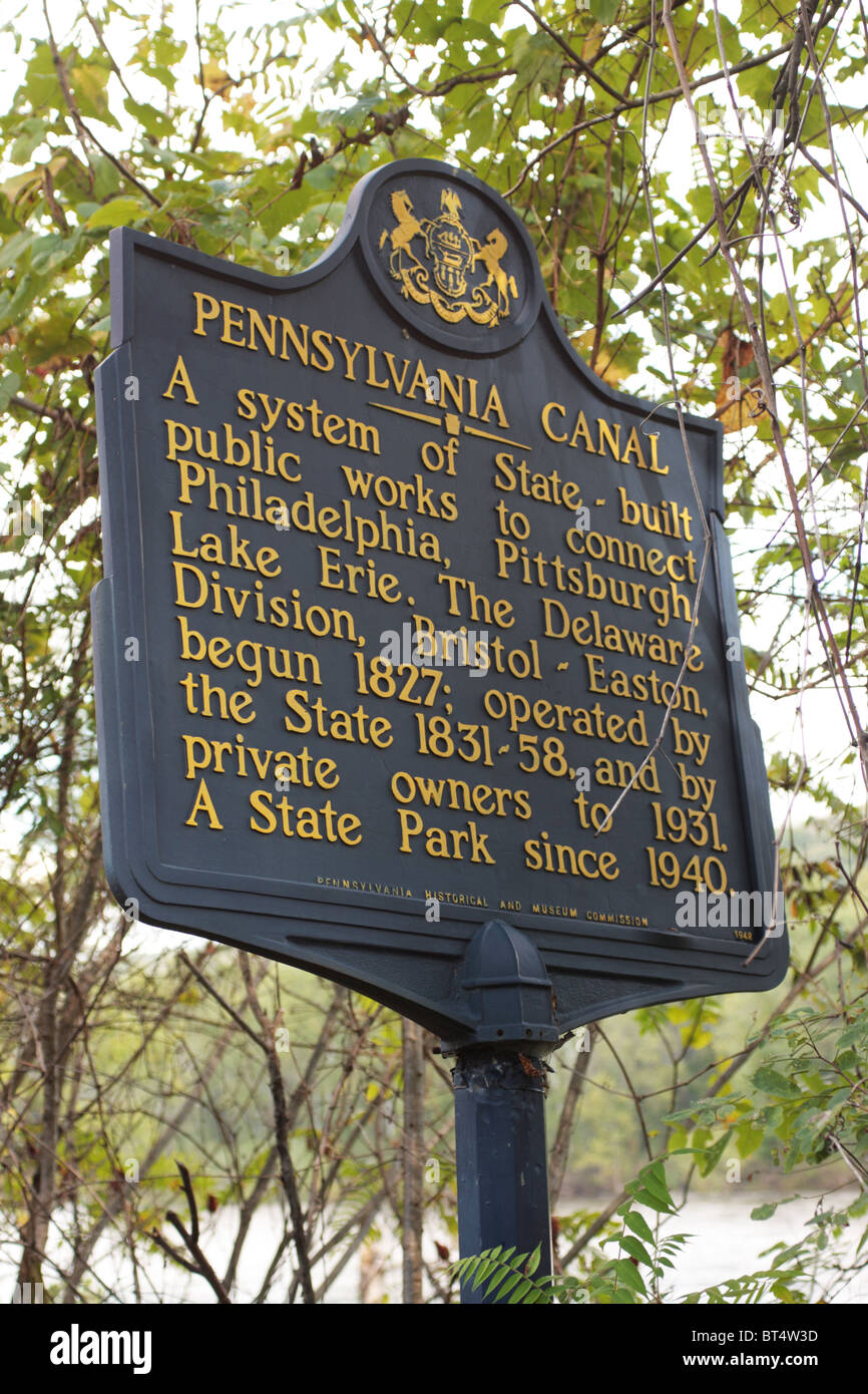 Information Sign giving details of the Pennsylvania Canal Lumberville ...