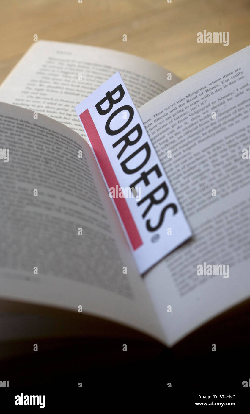 A book with a Borders bookmark in it Stock Photo - Alamy