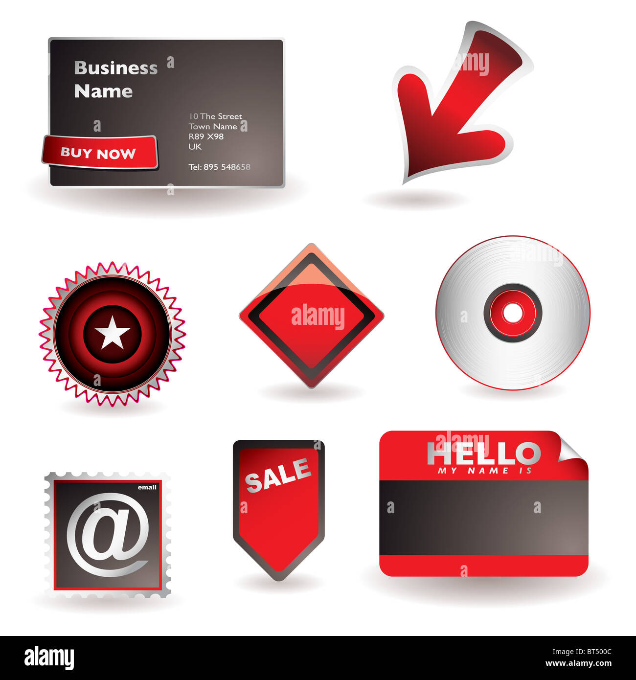 Range of business icons with card arrow and email symbol Stock Photo ...