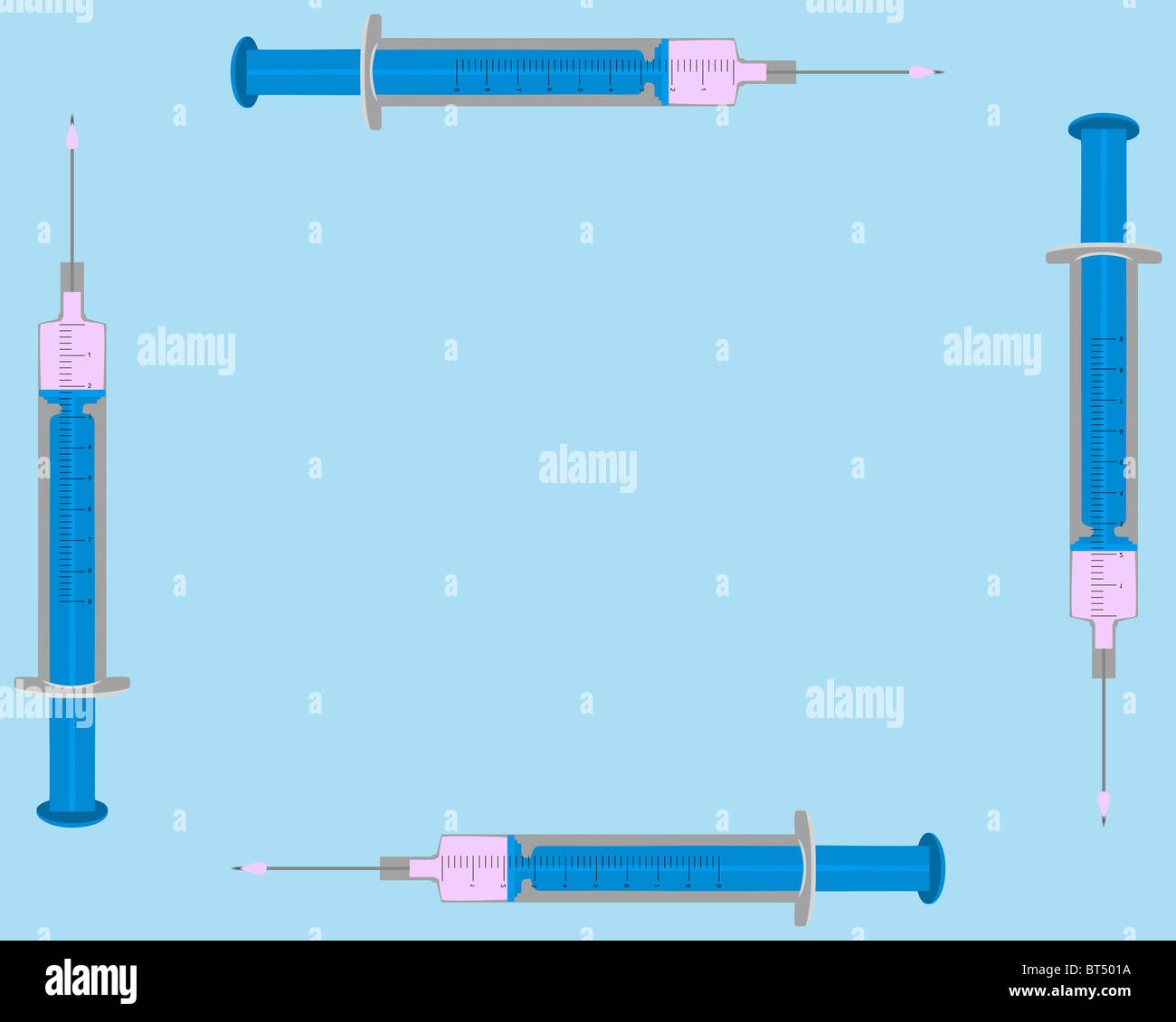 Illustration of filled injections on blue background Stock Photo - Alamy