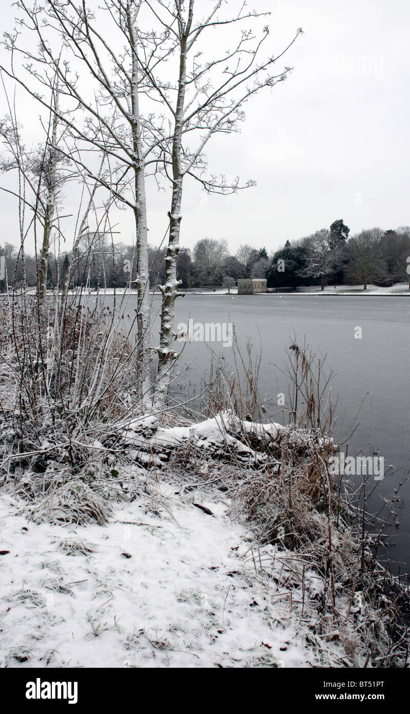 A view of a lake in winter with snow Stock Photo - Alamy