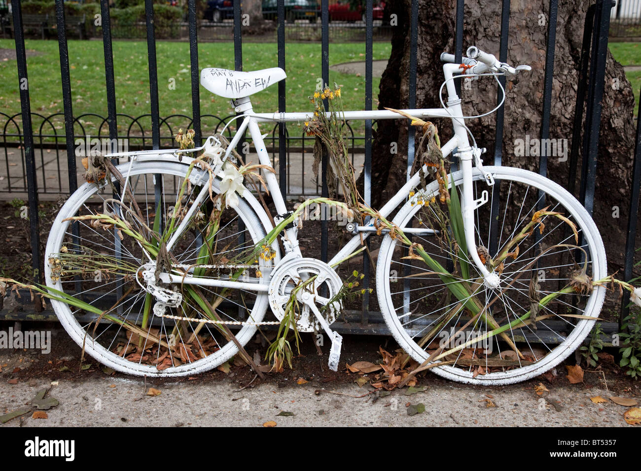 A ghost bike or is a bicycle set up as a roadside memorial in a place ...