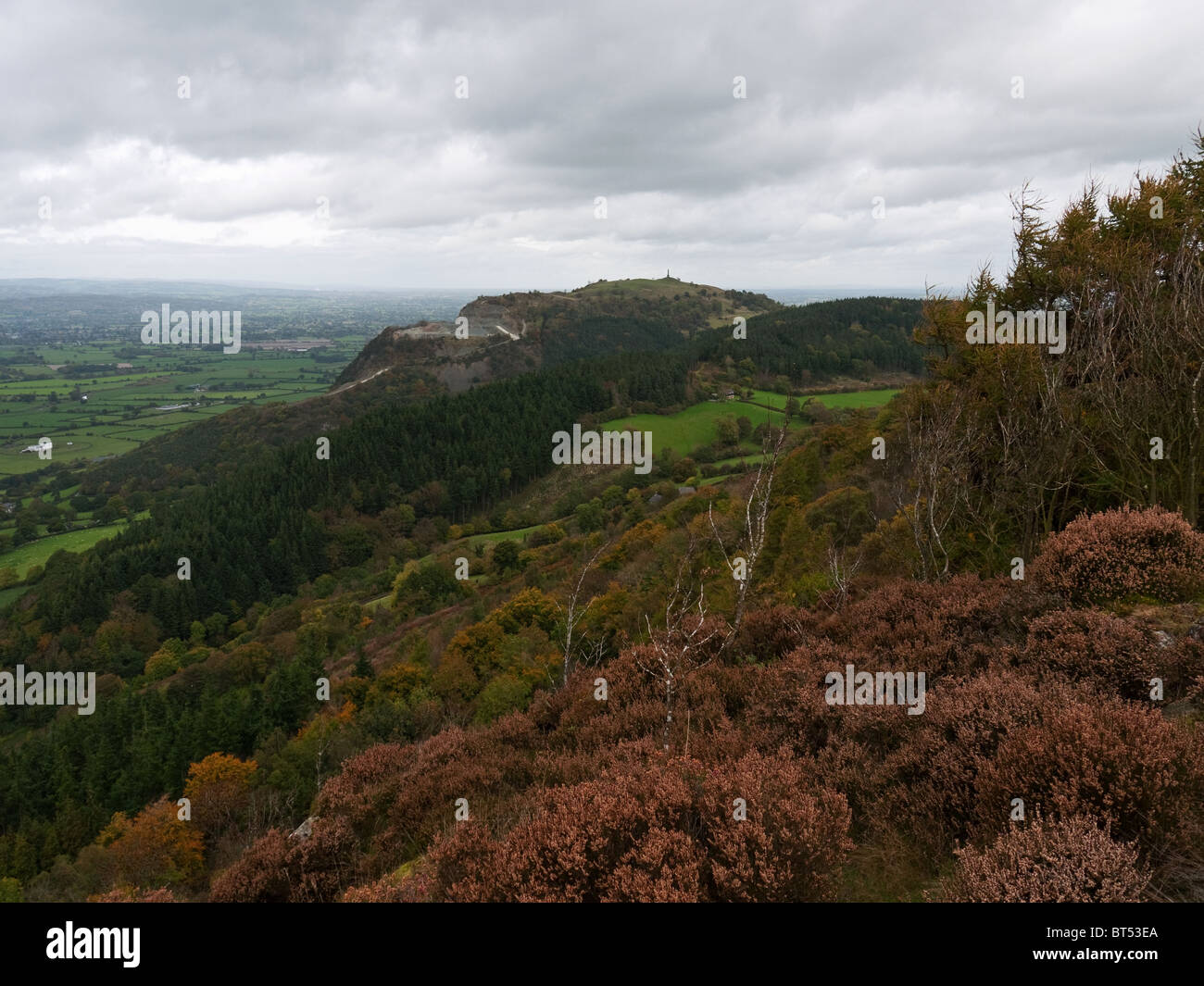 Breidden Hill, showing the quarry and monument of Rodney's Pillar, from ...