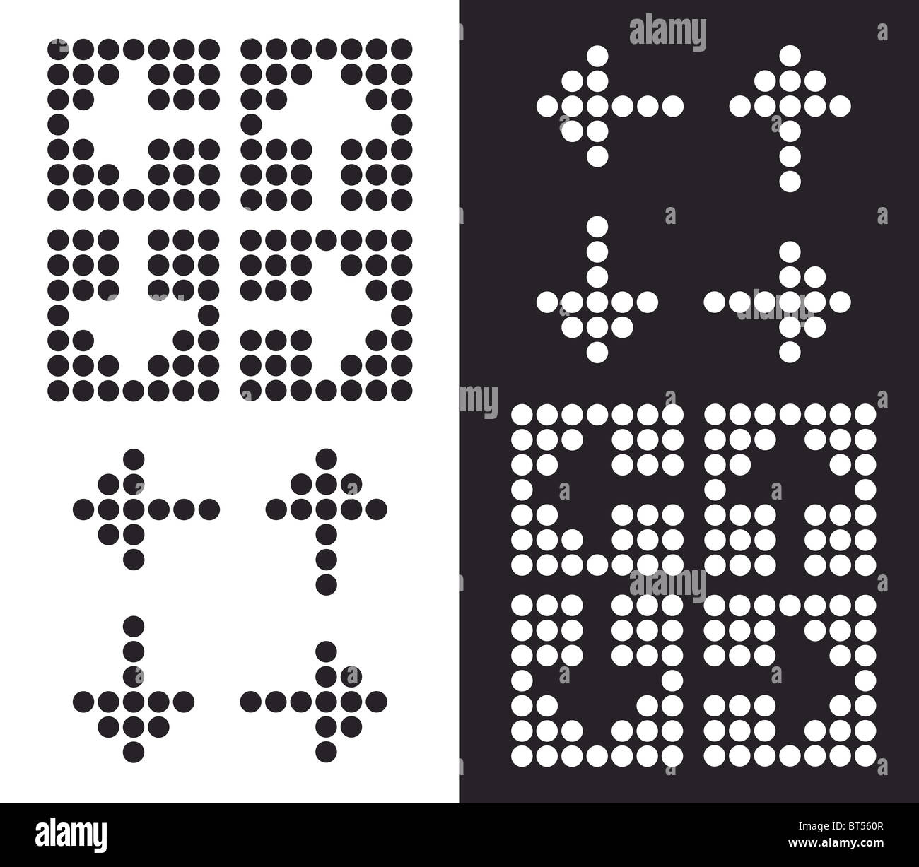 Arrow icon collection made from round dots in negative and positive ...