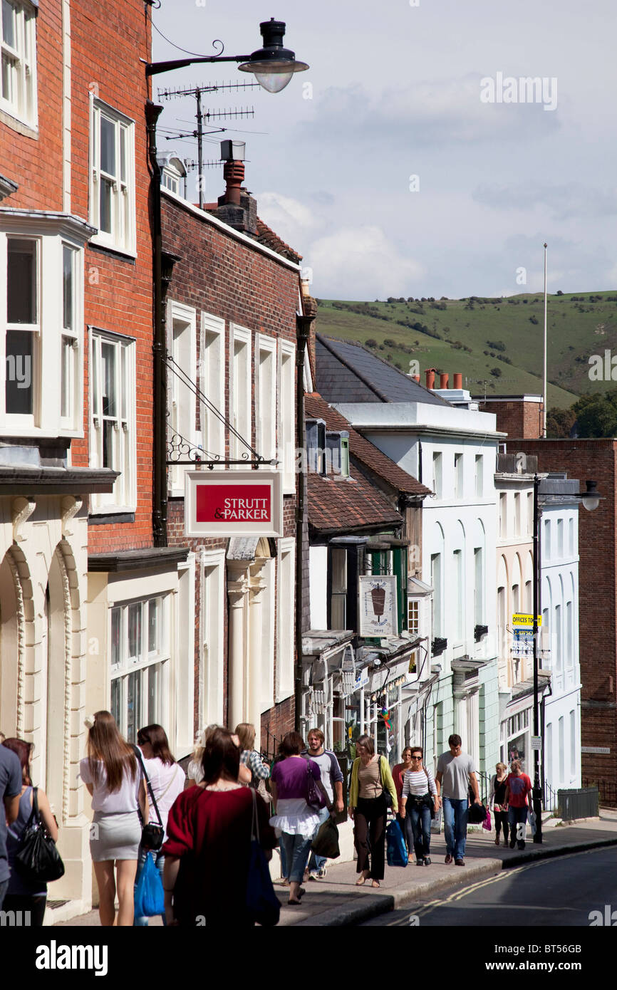 Scene along the High Street in East Sussex's famous town of Lewes Stock ...