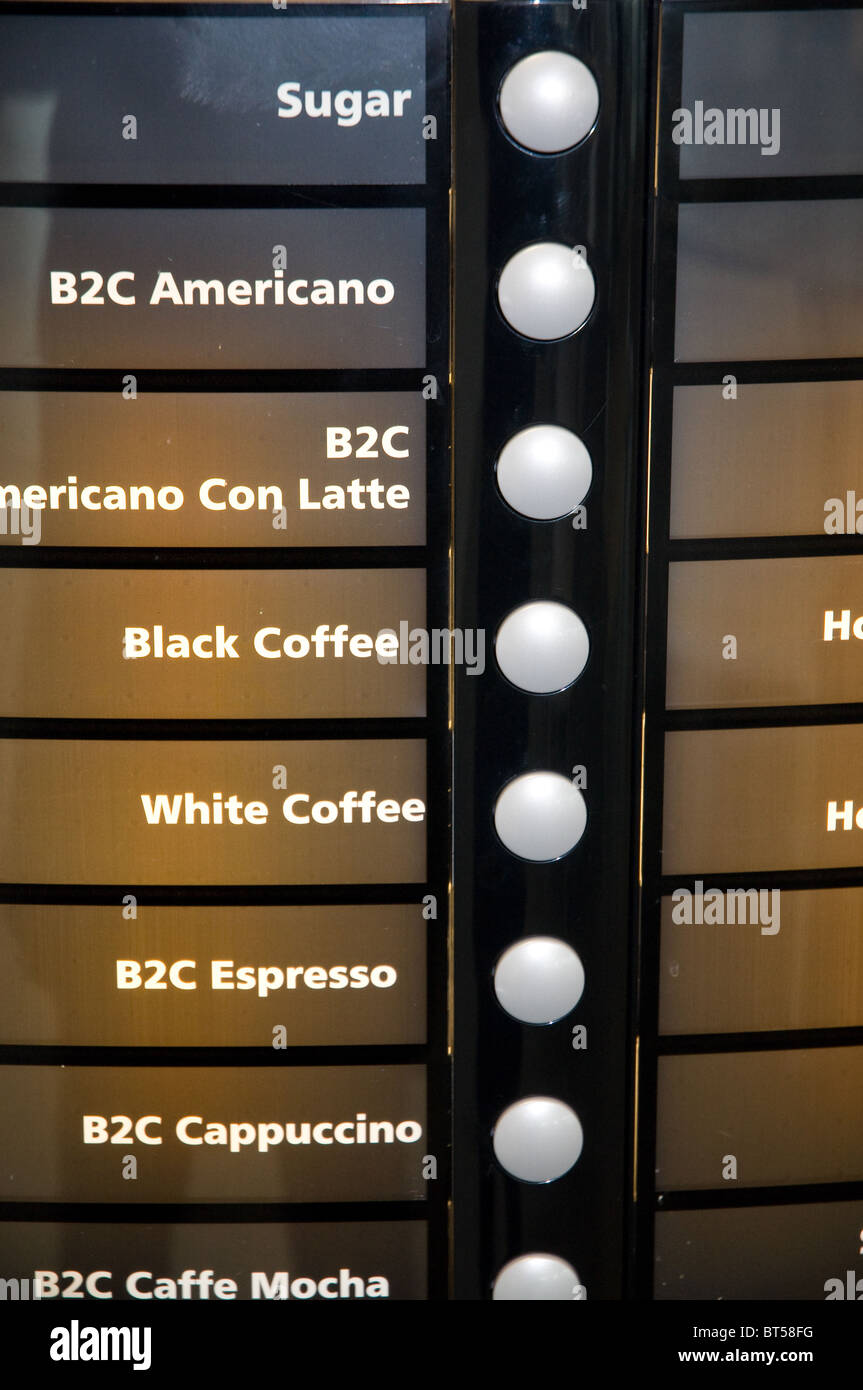 Vending machine panel showing buttons and drink choices Stock Photo - Alamy