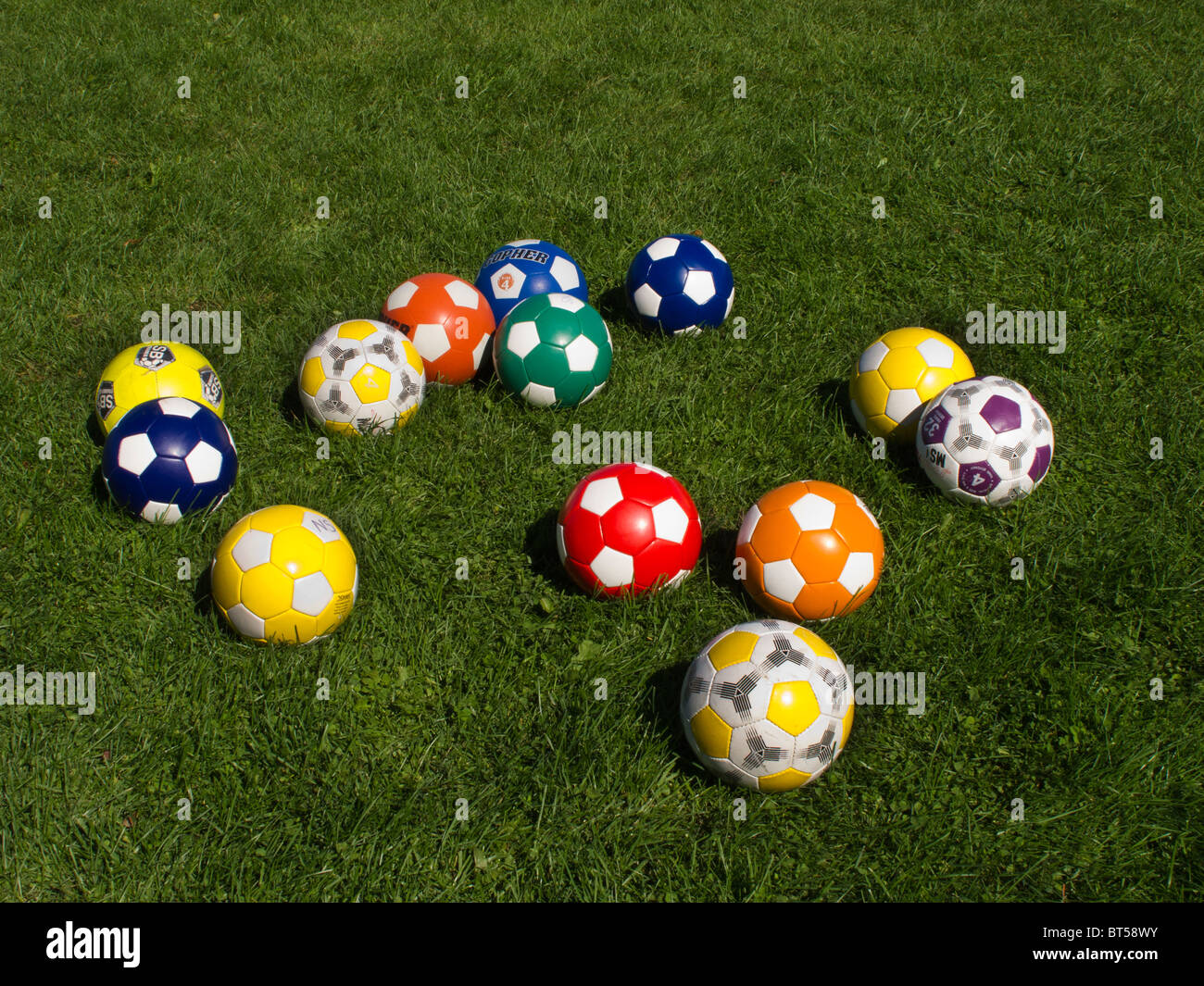 Colorful soccer balls Stock Photo - Alamy